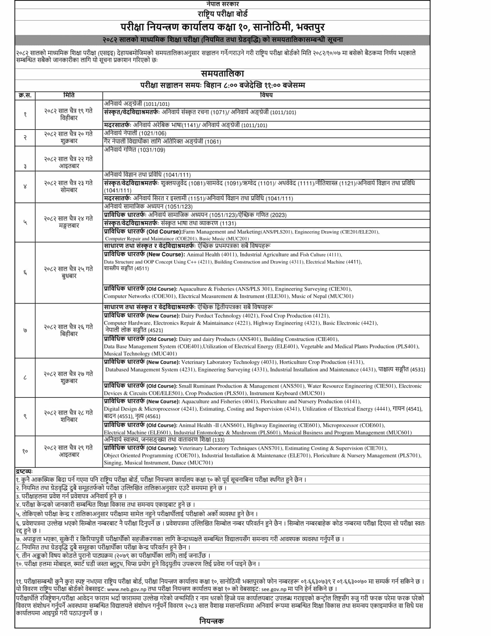 NEB Exam Routine 2082 2083 And Exam Dates: Class 10, 12 Exam Date PDF ...